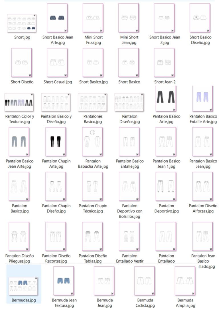 PACK VECTORES DESCARGABLE Geometrales - Pantalón - Dibujo Plano Técnico de Moda - DaleModa!