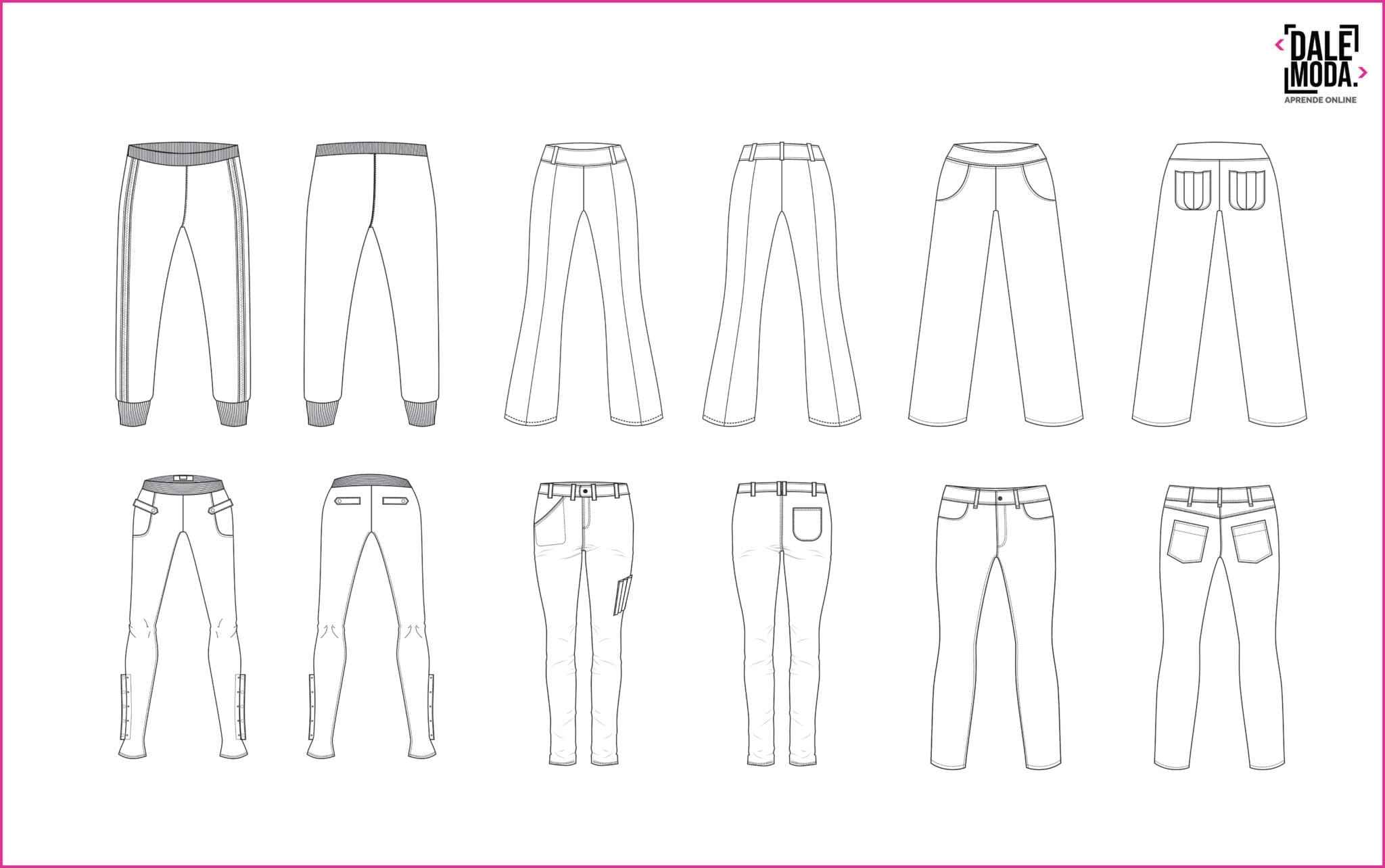 PACK VECTORES DESCARGABLE Geometrales - Pantalón - Dibujo Plano Técnico ...
